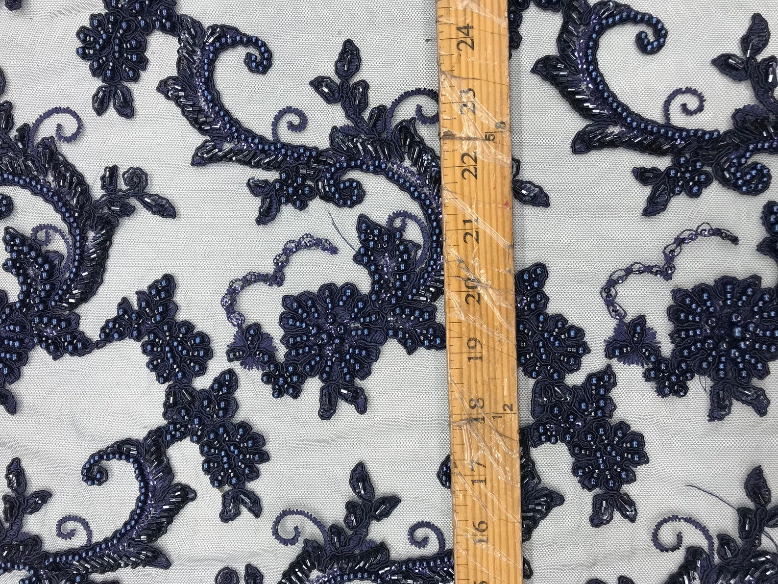 Navy Blue Design Beaded Mesh Lace Fabric Bridal Wedding Sold | Etsy