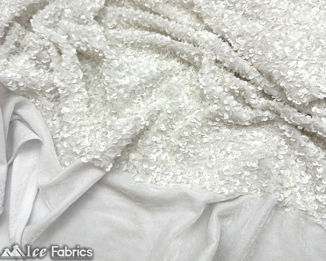 Luxury Stretch Velvet Sequin Fabric White on White Velvet by the Yard ...
