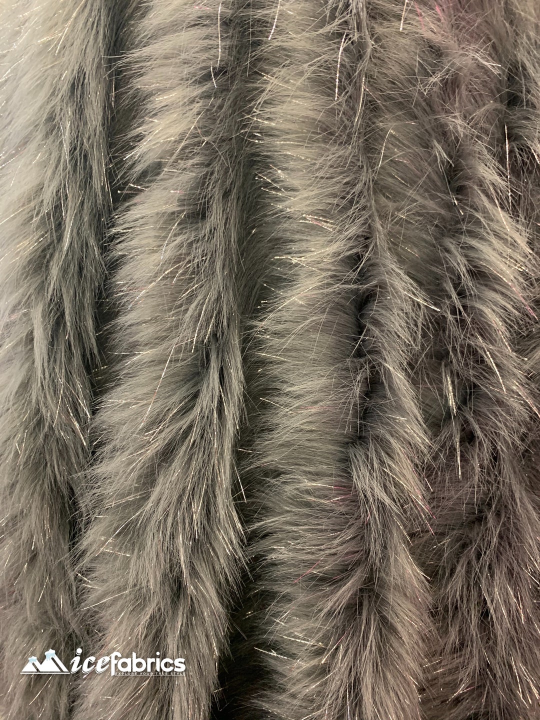 Animal Fake Faux Fur Fabric by the Yard ( 2 Tone Shiny Tinsel GRAY ...