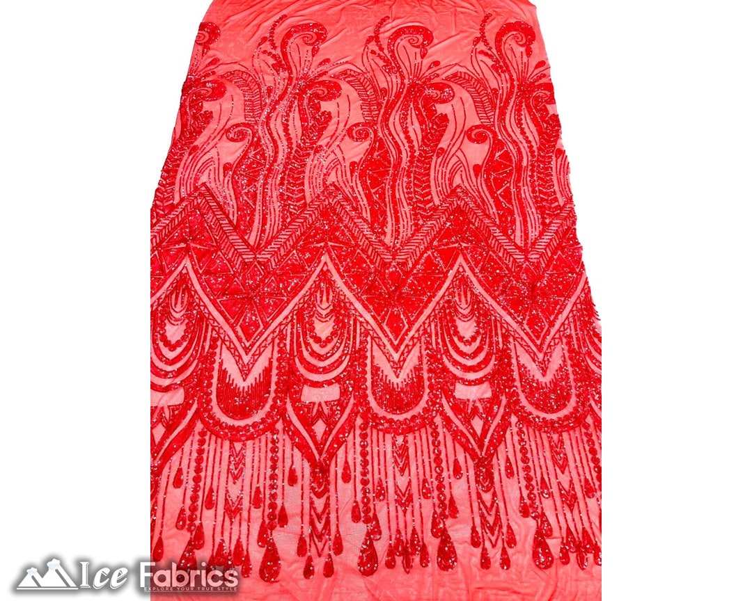 African Red 4 Way Stretch Sequin Fabric by the Yard | Mesh Sequin ...