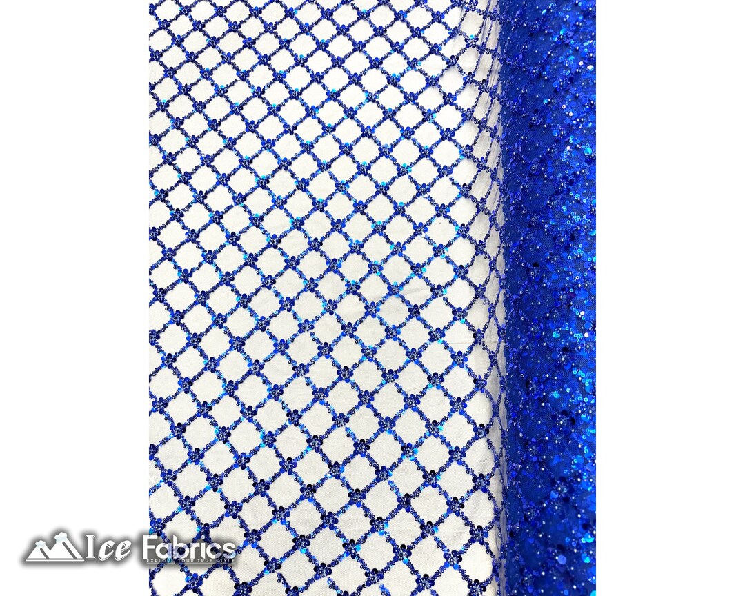 Royal Blue Geometric Embroidery Sequin Beaded Fabric by the Yard ...