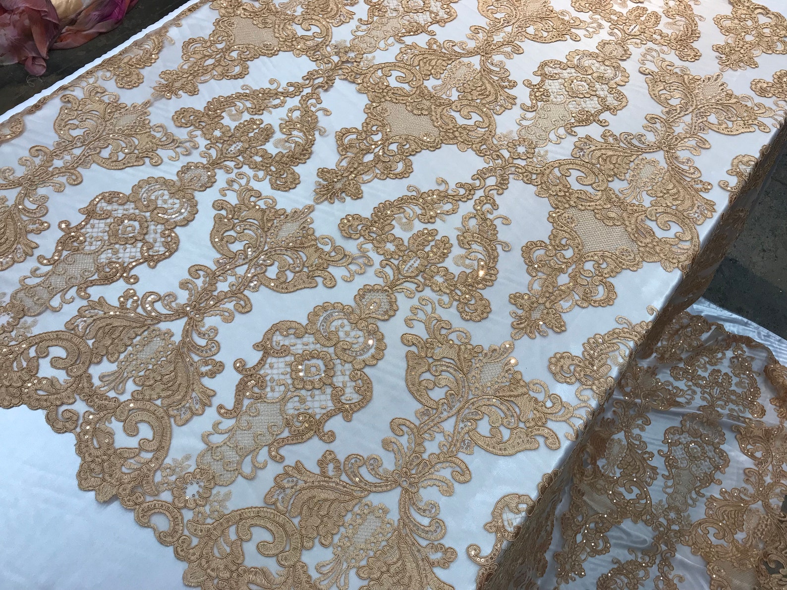 Gold Design Embroidered Mesh Lace Fabric by the Yard for | Etsy