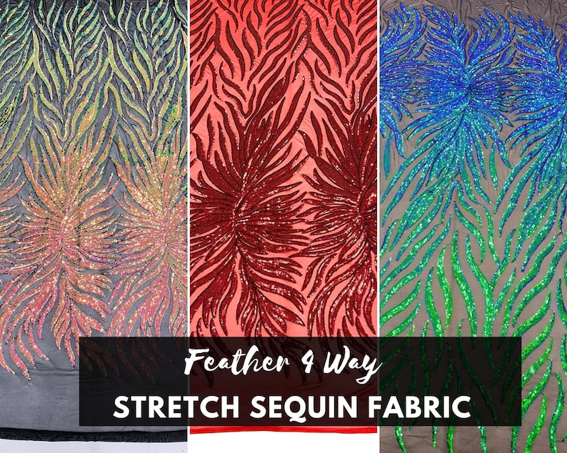 Feather 4 Way Stretch Sequin Fabric by the Yard | Iridescent Orange ...