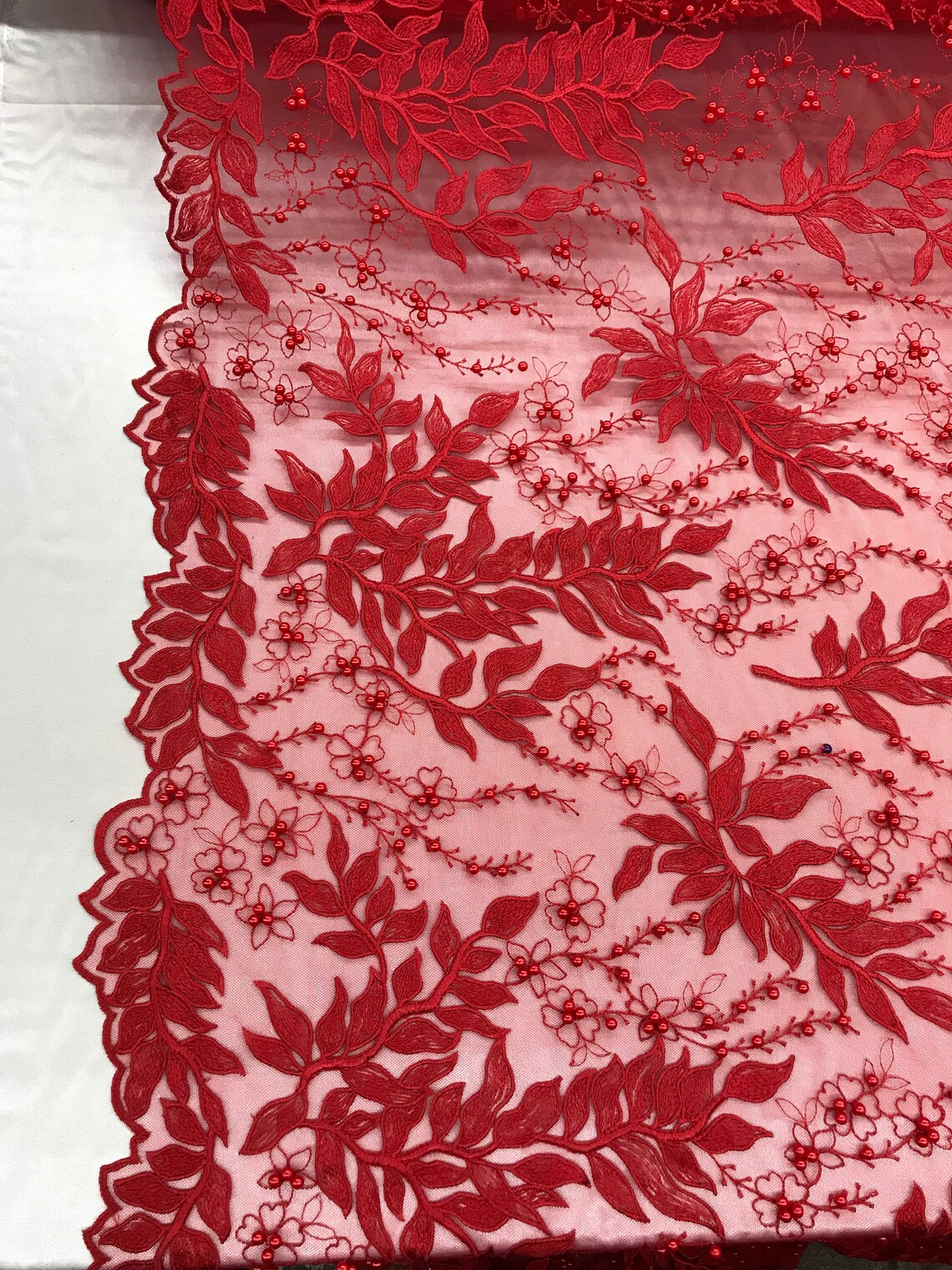 Red Shop Design Beaded Fabriclace Fabric by the - Etsy