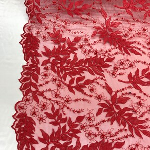 Red Shop Design Beaded Fabric,lace Fabric by the Yard-embroider Beaded ...