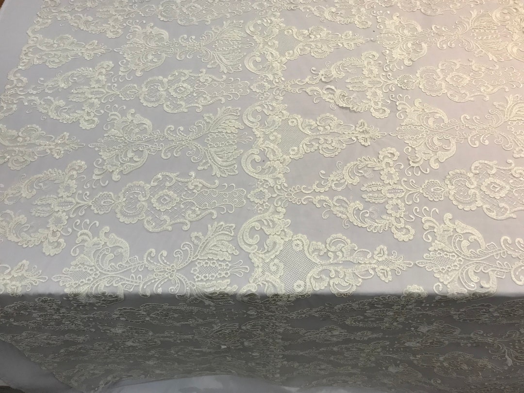 Ivory Design Embroidered Mesh Lace Fabric by the Yard for Wedding/prom ...