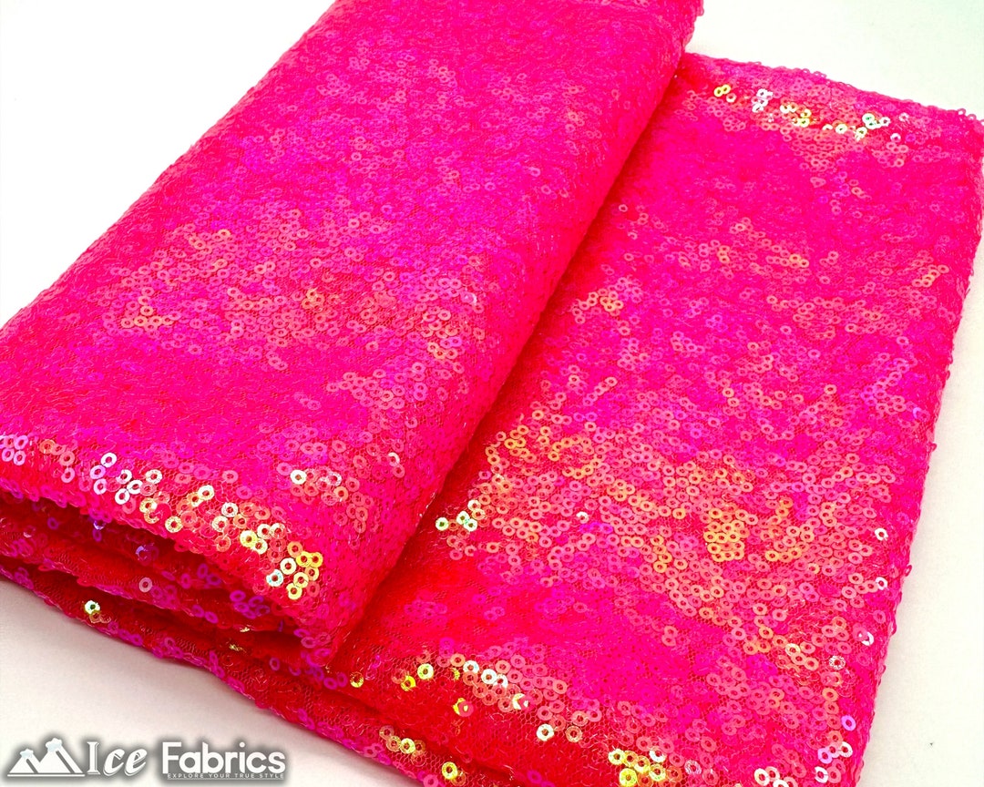 Luxury Iridescent Hot Pink Mini Sequin Fabric by the Yard on Mesh ...