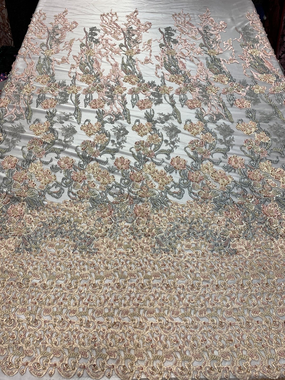 ITALIAN Design/ Floral Beaded Lace/flower Mesh Lace Embroidery Fabric ...