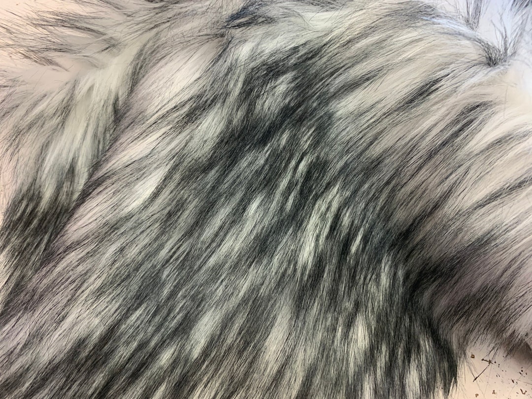 New ( Gray ) Husky Faux Fur Fabric by the Yard_ Shaggy Long Pile Fake ...