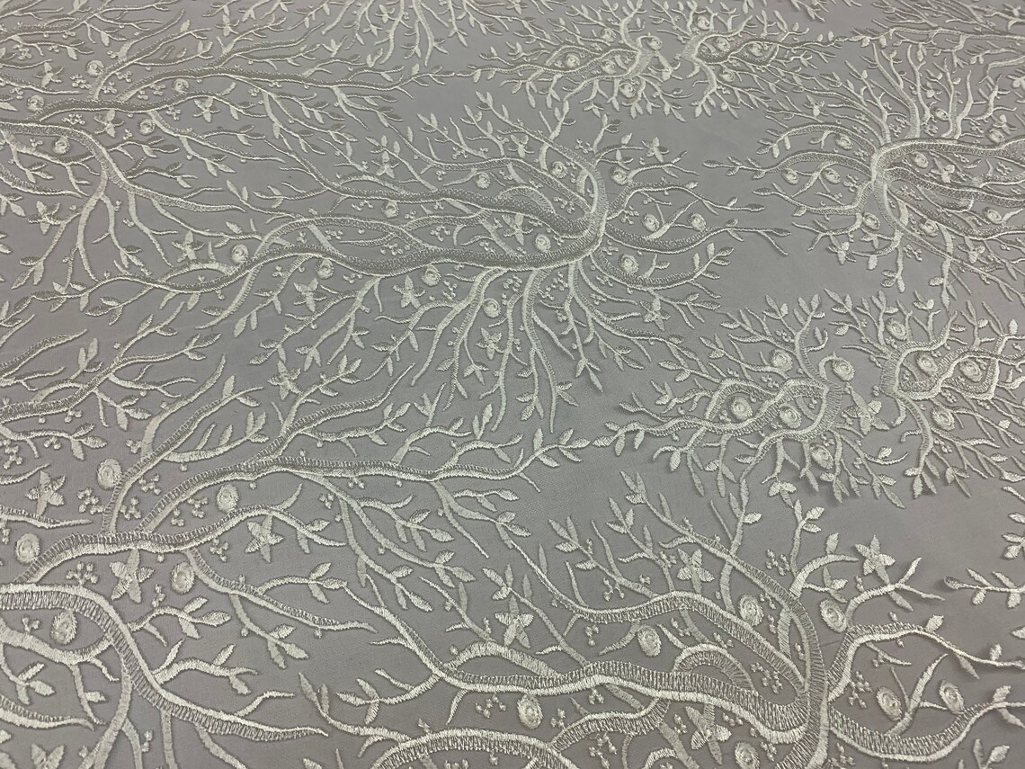 Ivory_ Floral Lace Fabric Sold By The Yard_ Mesh Lace Bridal | Etsy