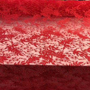 Red Shop Design Beaded Fabric,lace Fabric by the Yard-embroider Beaded ...