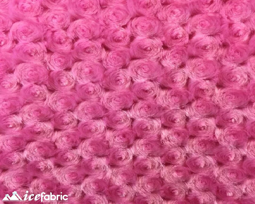 Hot Pink Rose Rosette Minky Fabric by the Yard | 4 Way Stretch Fabric ...