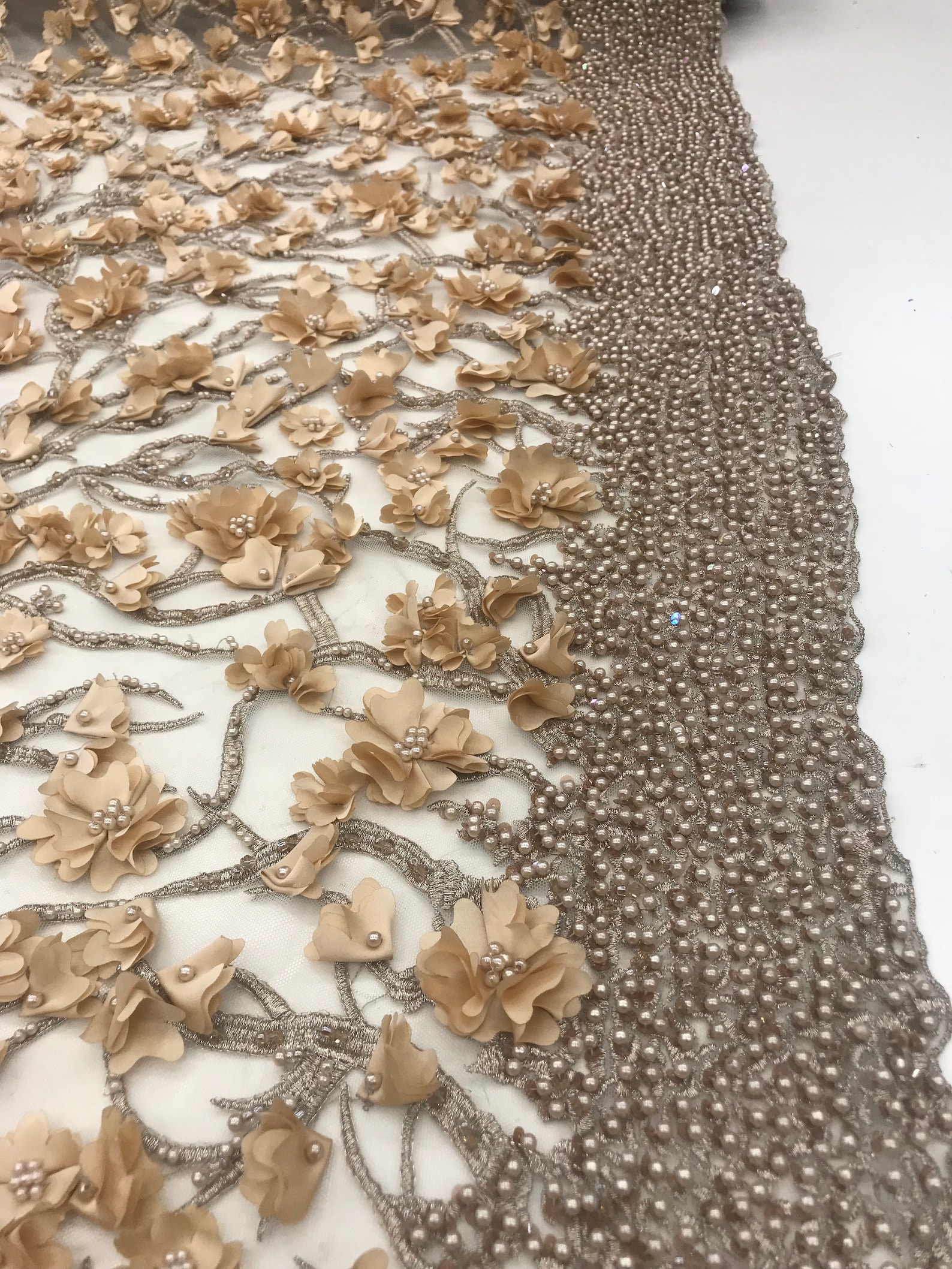 Mocha Design Beaded Mesh Lace Fabric Bridal Wedding Sold By | Etsy