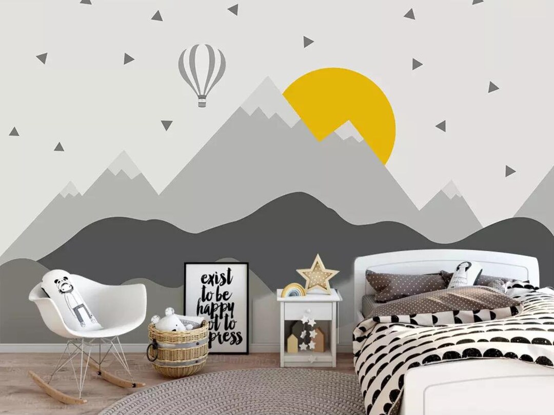 Gray Geometry Mountains Wallpaper Removable Fabric Consecutive Hill ...