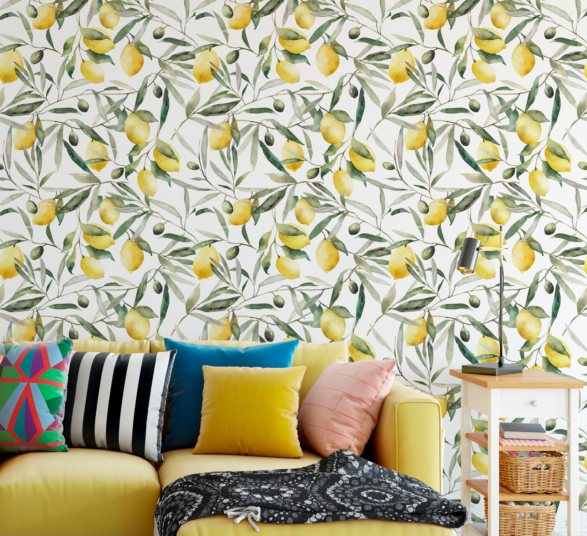 Watercolor Lemons and Leaves Wallpaper Peel and Stick Lemon - Etsy
