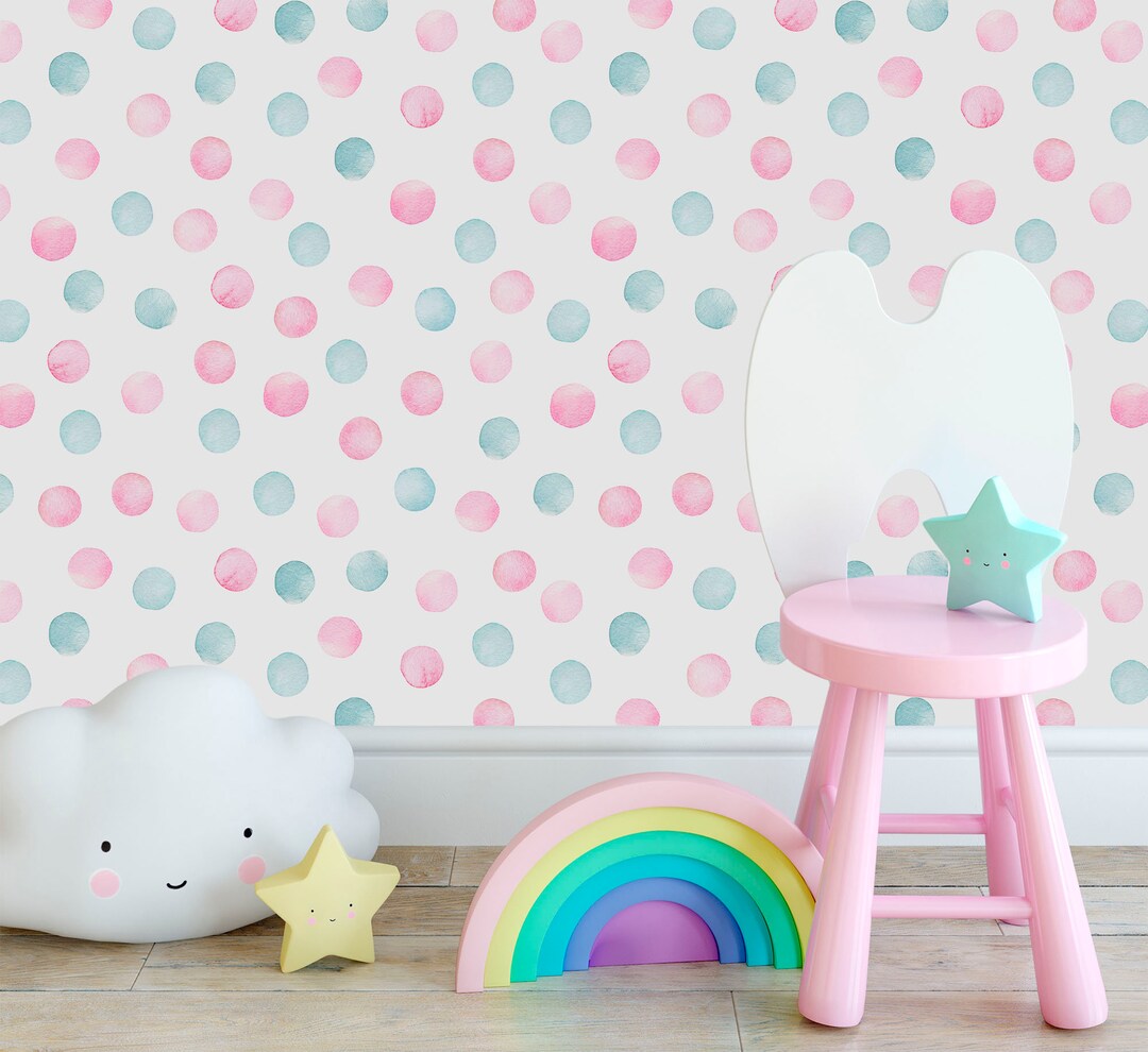 Watercolor Polka Dots Wallpaper Nursery Wall Decor Peel and Stick Gray ...