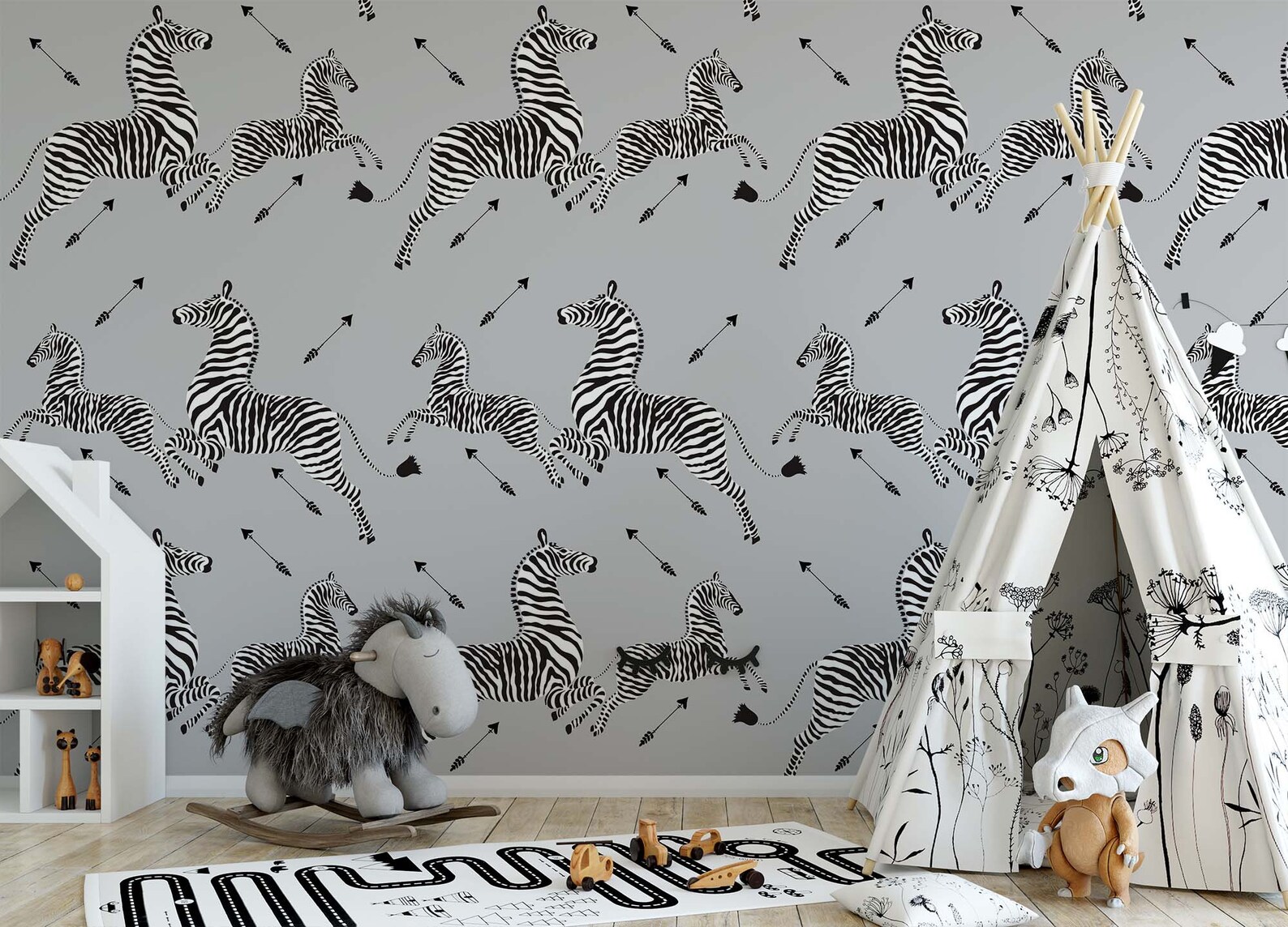 Leaping Zebra Wallpaper Peel and Stick Nursery Wallpaper - Etsy