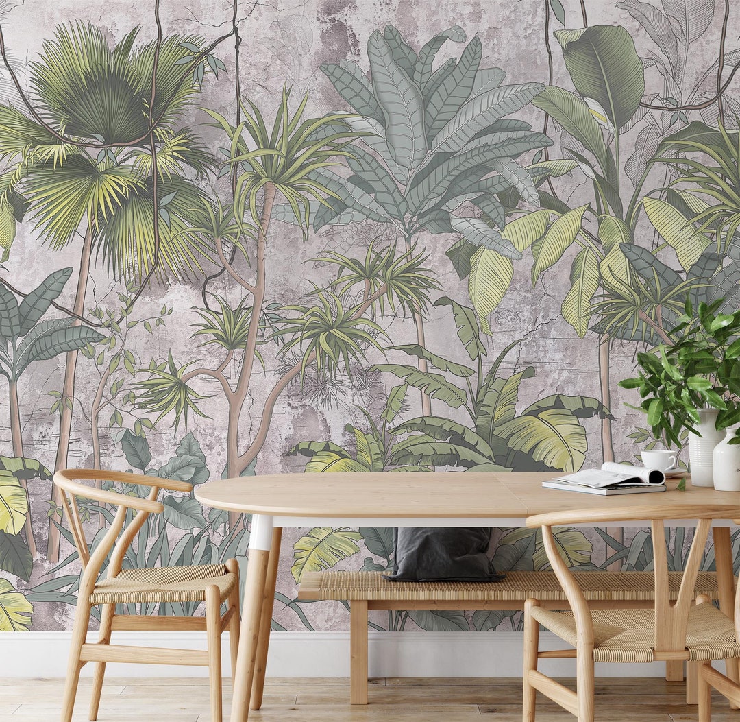 Tropical Forest Wallpaper, Vintage Rainforest Wall Mural, Peel and ...