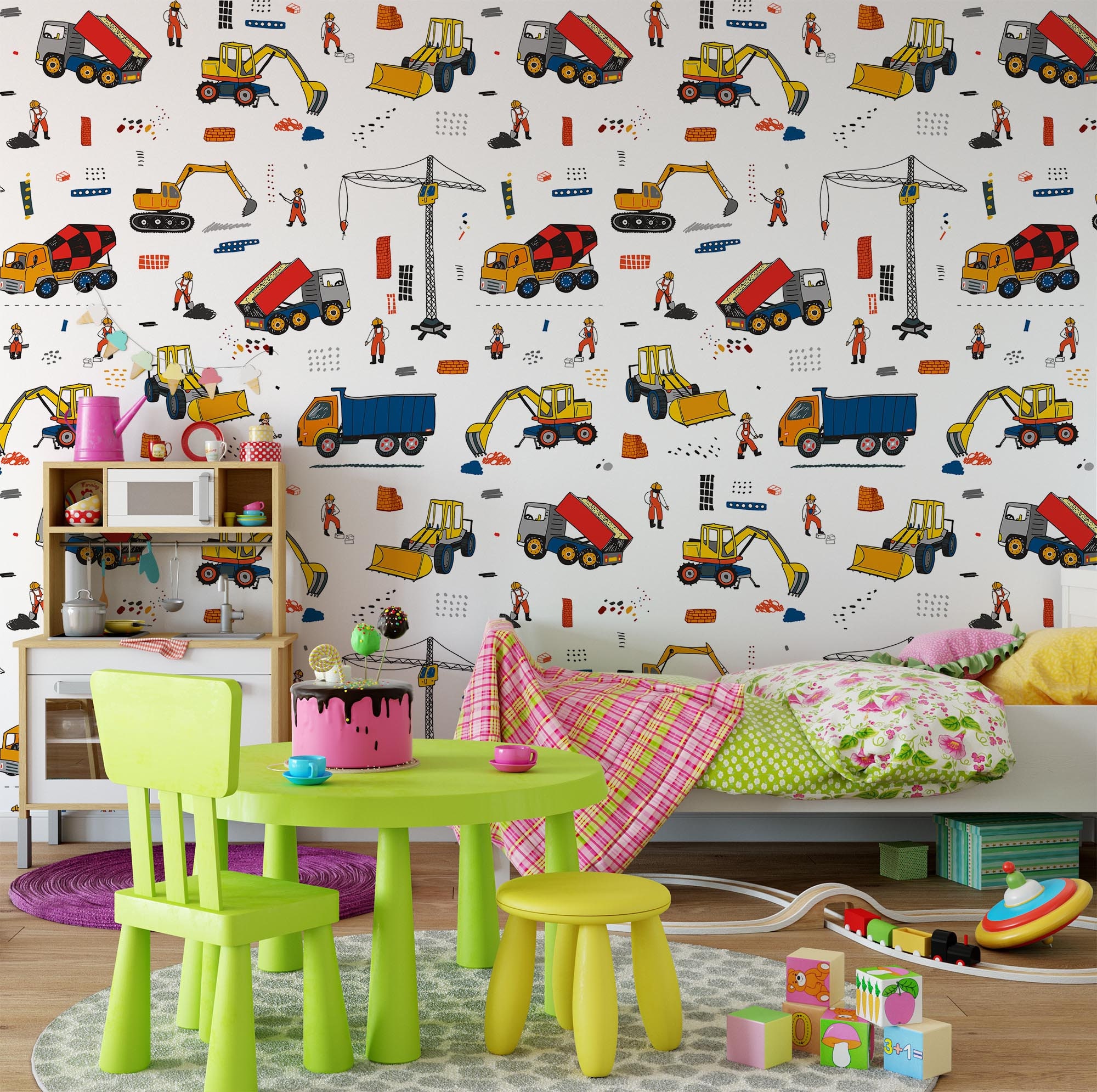 Construction Vehicle Wallpaper Peel and Stick Kids Wallpaper - Etsy