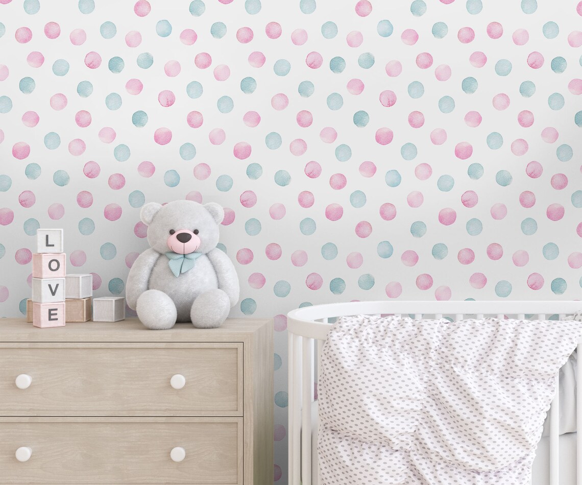 Watercolor Polka Dots Wallpaper Nursery Wall Decor Peel and Stick Gray ...