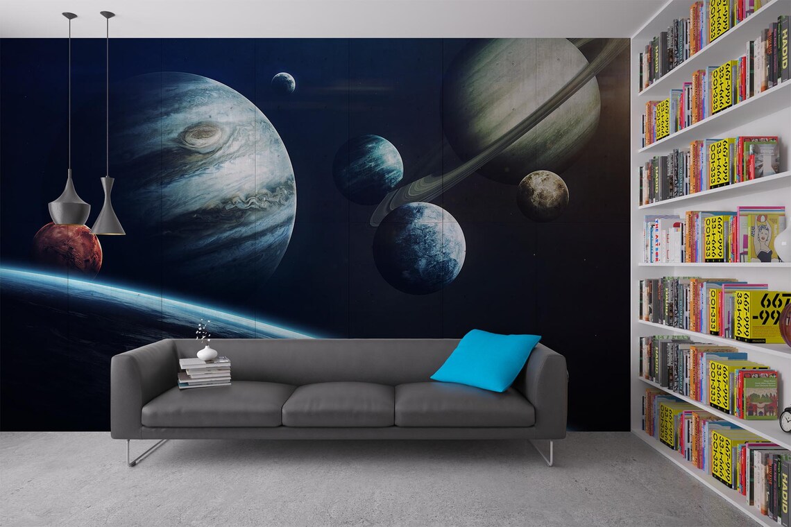 Planets of Solar System Wall Muraldark Planet Wallpaperpeel - Etsy