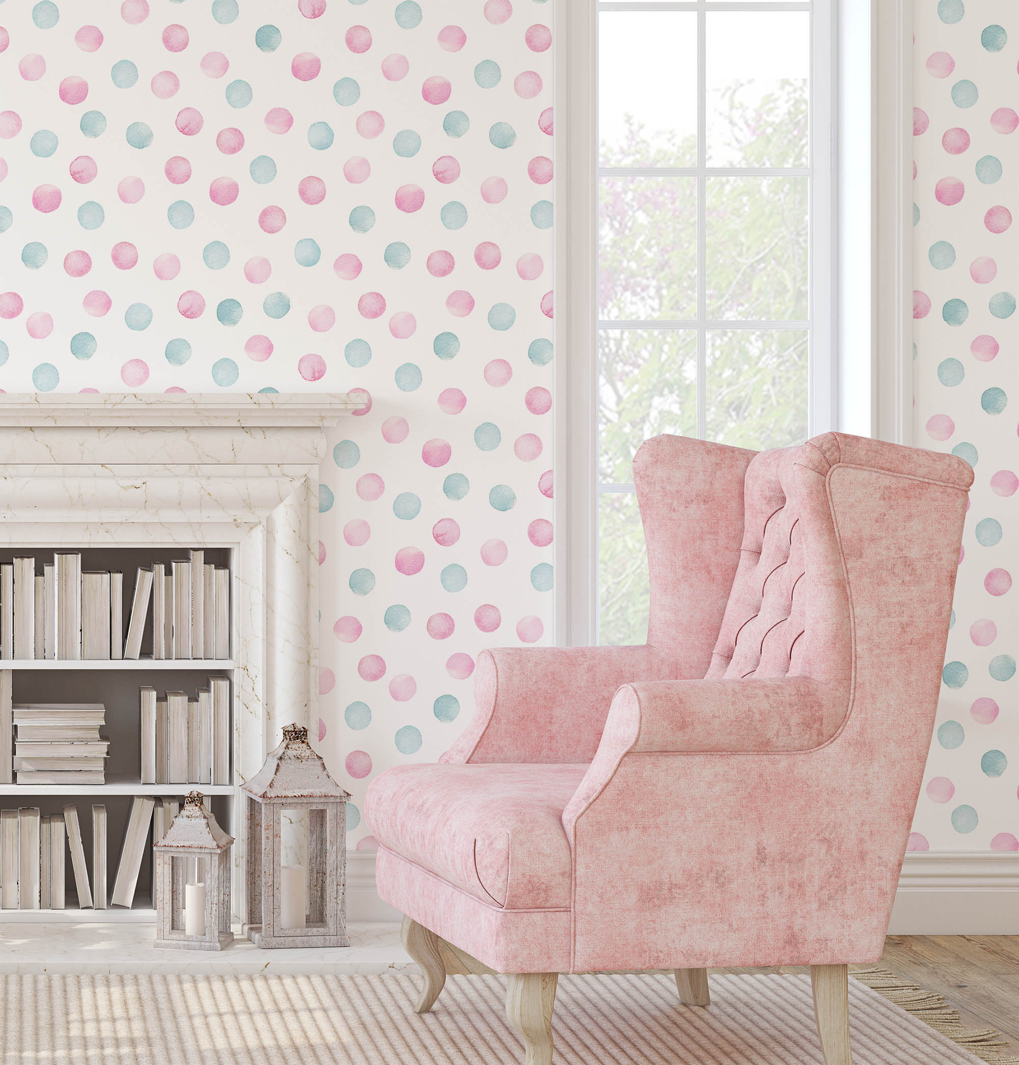 Watercolor Polka Dots Wallpaper Nursery Wall Decor Peel and Stick Gray ...
