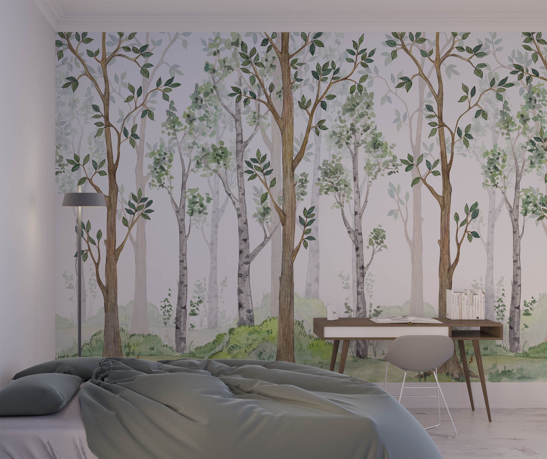 Hand Painted Forest Nursery Decor Muralaquarelle Birch Tree | Etsy