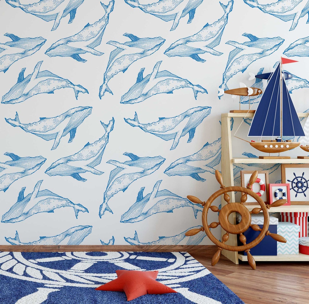 Sketch Whale Wallpaper Peel and Stick Ocean Fish Wall Paper Removable ...