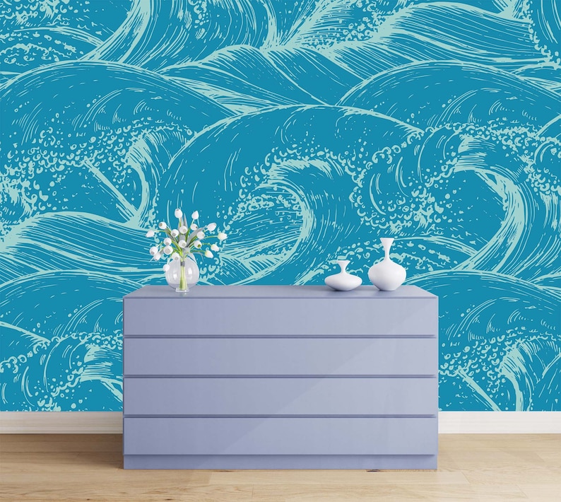 Sea Waves Wallpaper Mural,great Wave Wall Paper Nursery Decor,removable ...