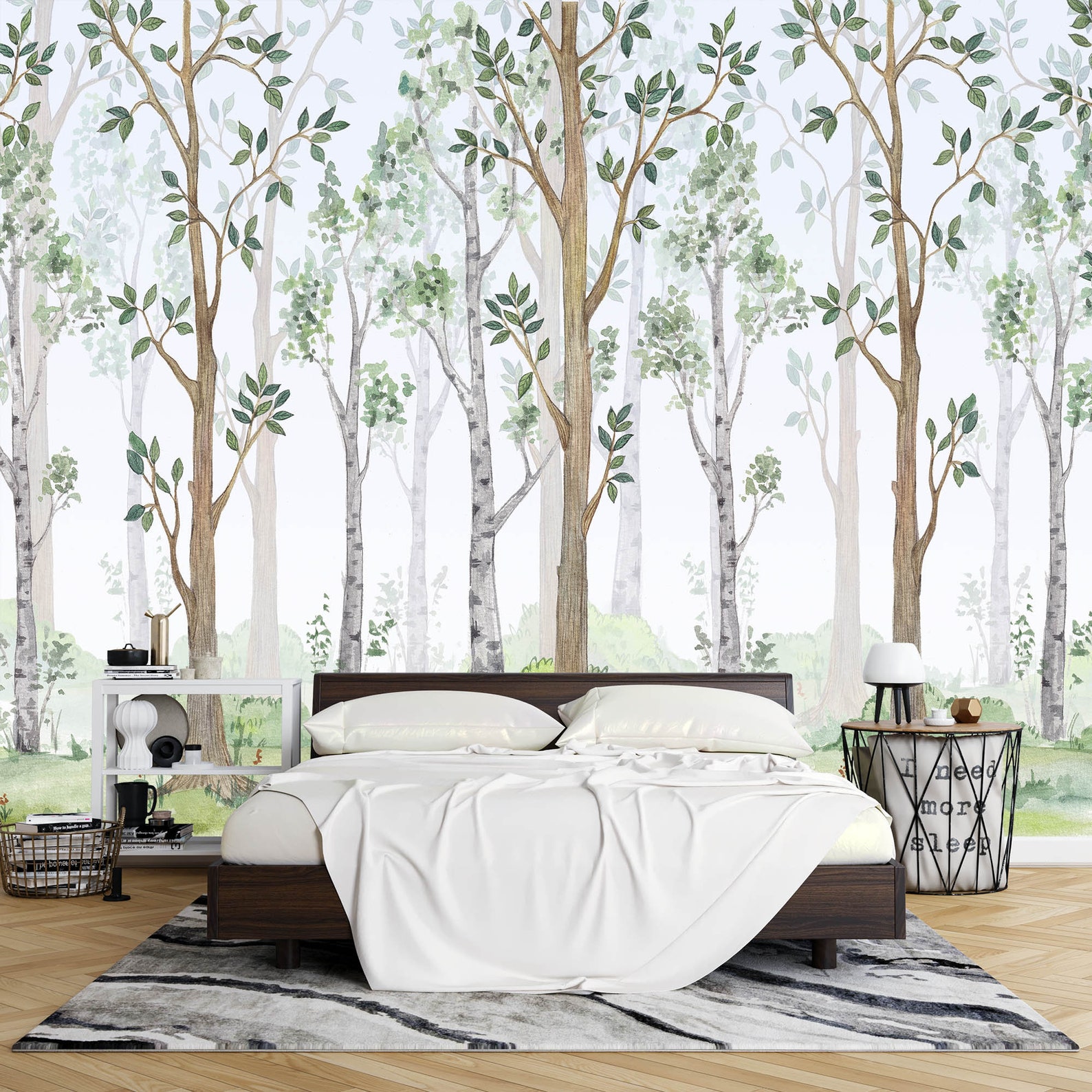 Hand Painted Forest Nursery Decor Mural,aquarelle Birch Tree Wallpaper ...