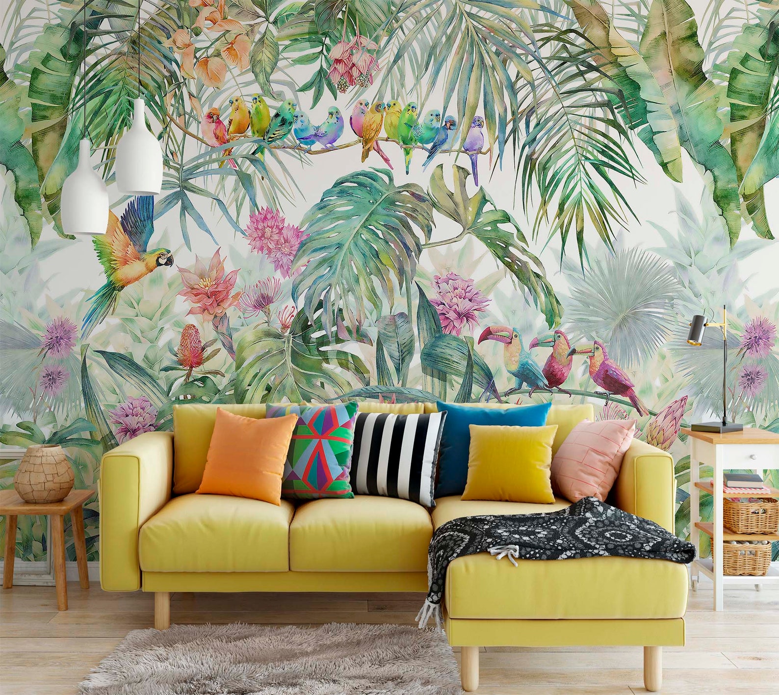 Watercolor Tropical Theme Wallpaper Removable Wall Mural - Etsy