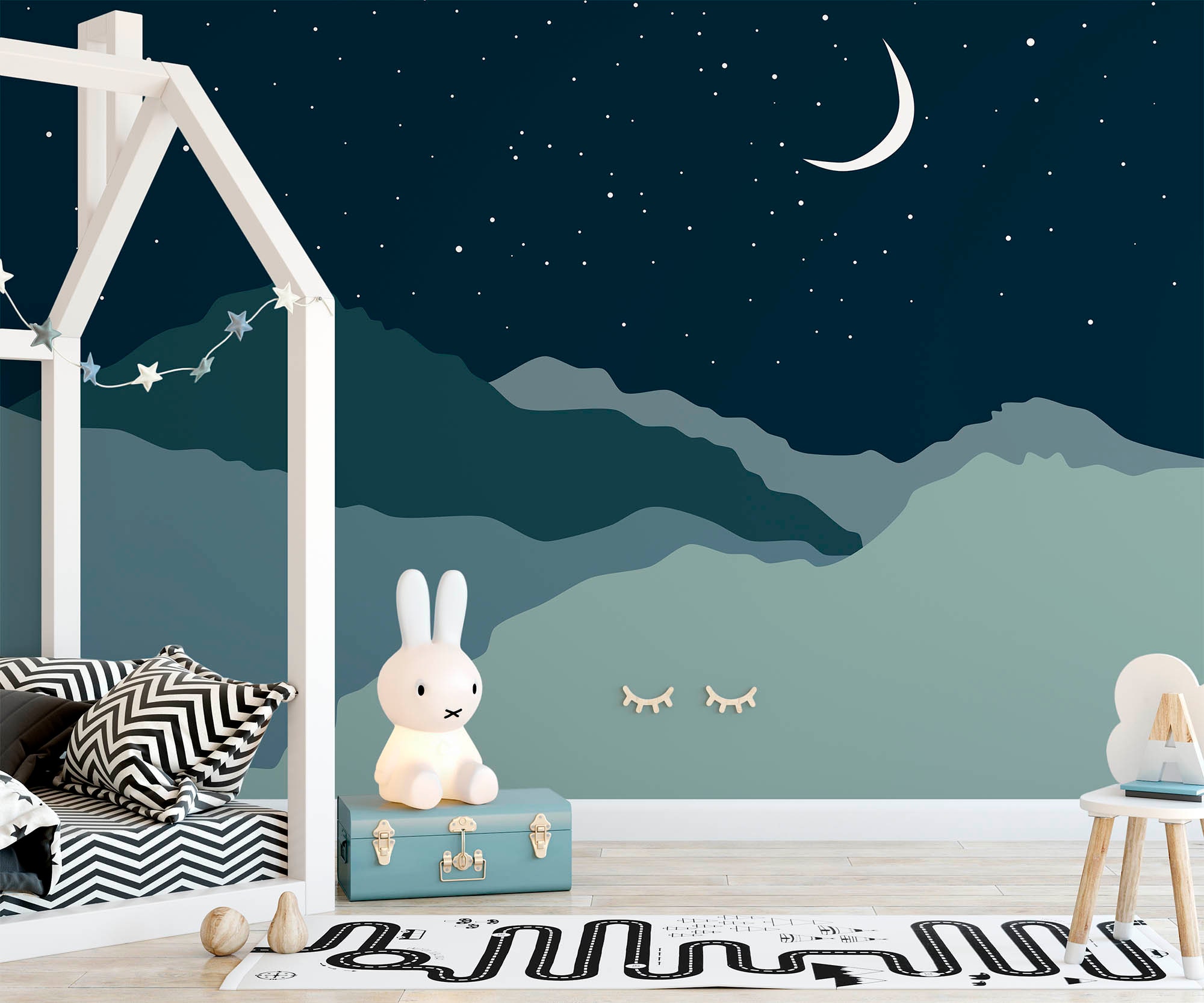 Navy Night Sky With Mountains Removable Wallpapergeometric - Etsy