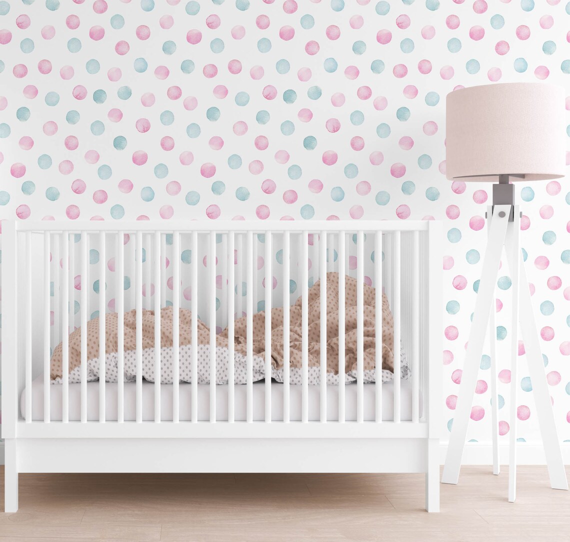 Watercolor Polka Dots Wallpaper Nursery Wall Decor Peel and Stick Gray ...