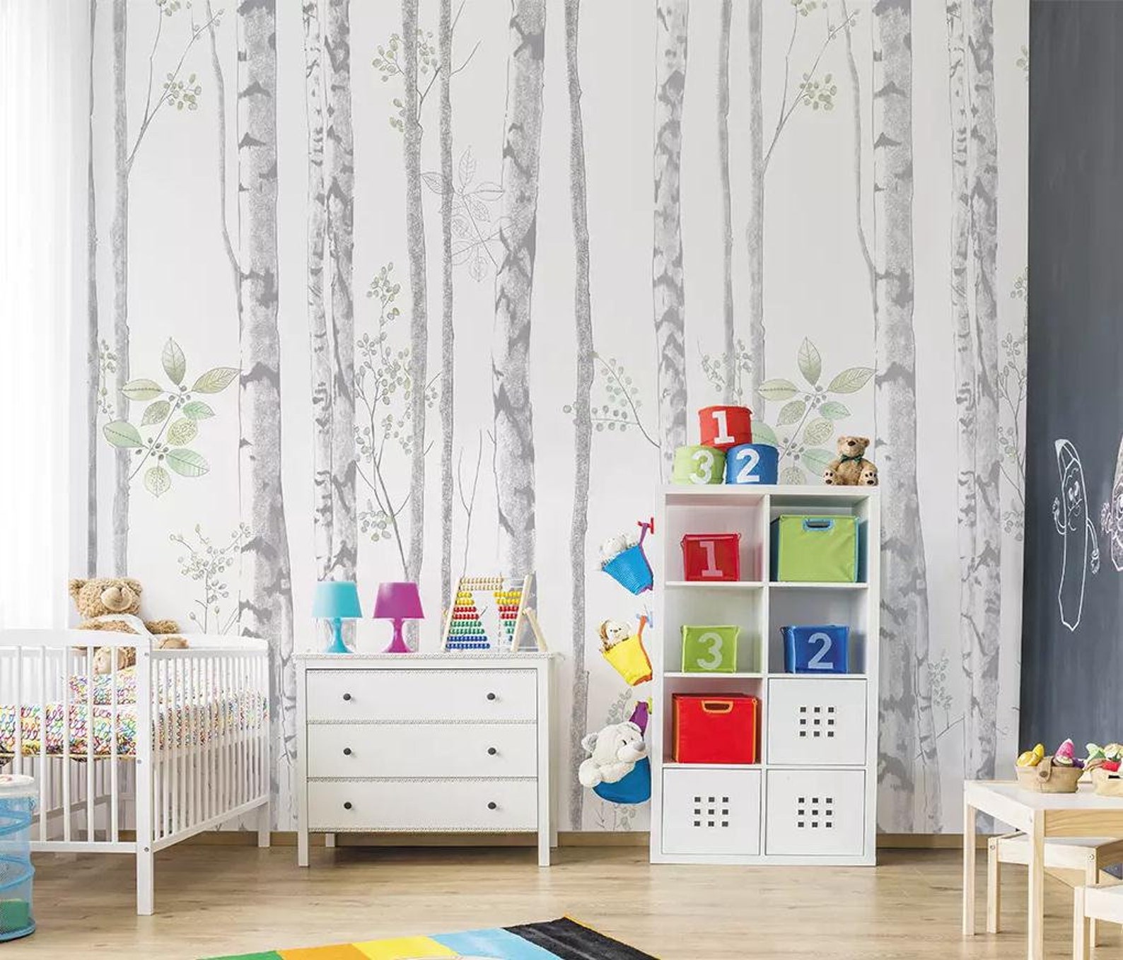 Birch Tree Wallpaper Removable Wall Mural Gray Birch Bedroom Wall Decor ...