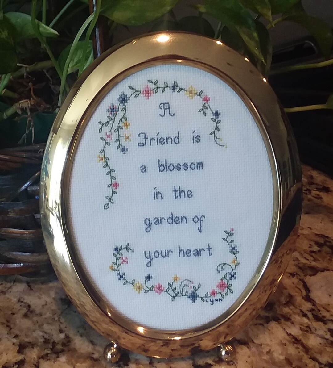 Handcrafted Friend Cross Stitch Art: Floral Border, Friendship Quote - Etsy
