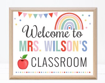 Editable Teacher Name Sign Classroom Decor Rainbow Welocme to Classroom ...