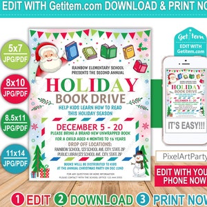 EDITABLE Holiday Book Drive Flyer School Church Flyer Poster Fundraiser ...