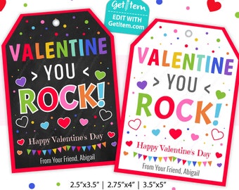 Editable You Rock Valentine Tags Valentine's Day Gift | Etsy