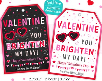 Editable You Brighten My Day Valentine Gift Tags Valentine | Etsy