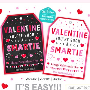 Editable Valentine Smartie Tags, Valentine's Day Gift Tag, Valentine ...