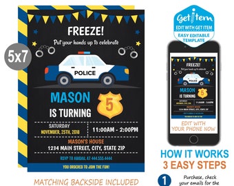 Police Car Invitation: Printable Personalized Boys Cop - Etsy Canada