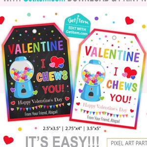 Editable Valentine Bubble Gum Gift Tags, Valentine's Day Gift Tag, I ...