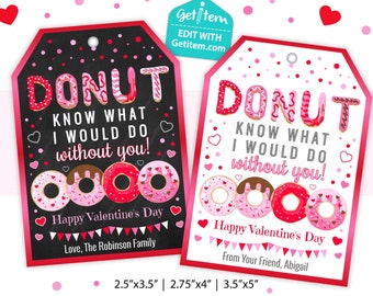 EDITABLE Classroom Valentine's Day Cards Donut Know What - Etsy