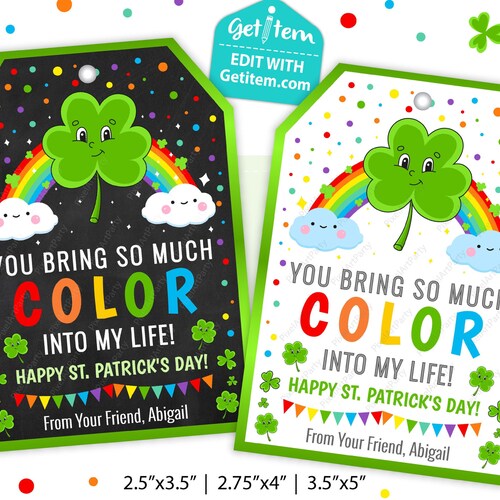 Editable St. Patrick's Day Pot of Gold Rainbow Gift Tag - Etsy