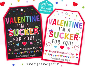 EDITABLE Valentine Sucker Gift Tags Candy I'm a Sucker - Etsy