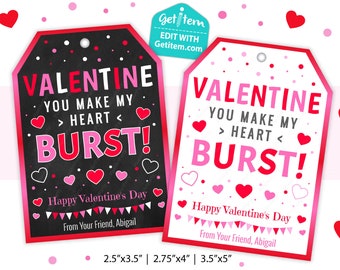Valentine You Make My Heart Burst Candy Burst Valentine Tags - Etsy