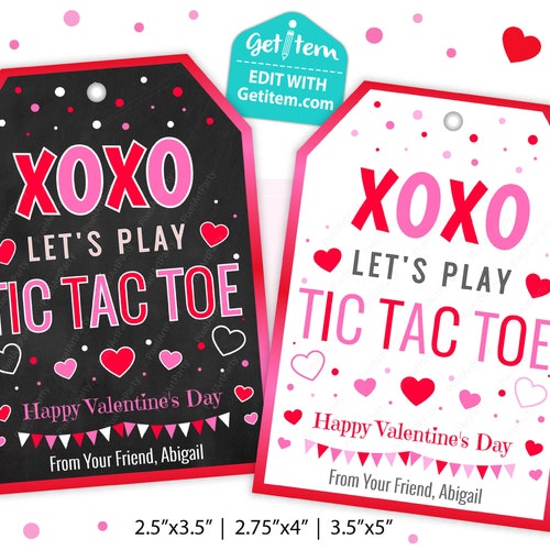 Editable Valentine Tic Tac Toe Gift Tags Game Tag Teacher - Etsy