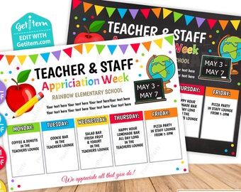 EDITABLE Teacher Appreciation Week Itinerary Poster Digital - Etsy