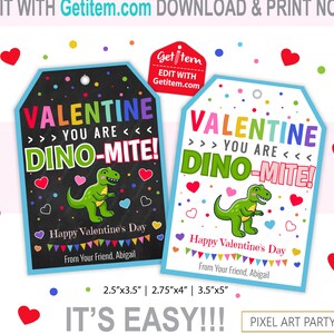Editable Dinosaur Valentine Tags, Dino-mite Valentine, Teacher ...