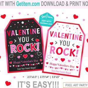 Editable You Rock Valentine Tags, Valentine's Day Gift Tag, Valentine ...